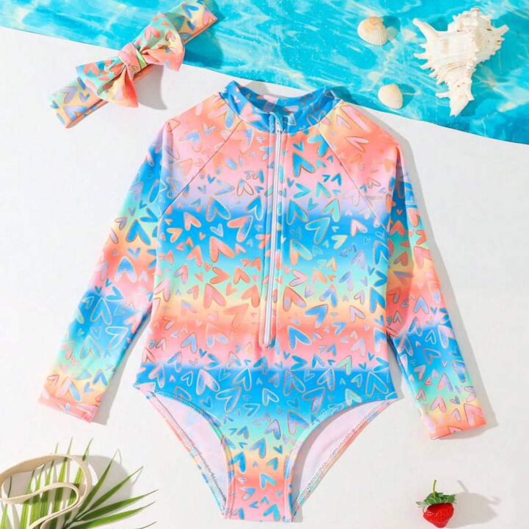 Rash Guard Full Sleeve One Piece Zipper Front Swimsuit for Girls with ...